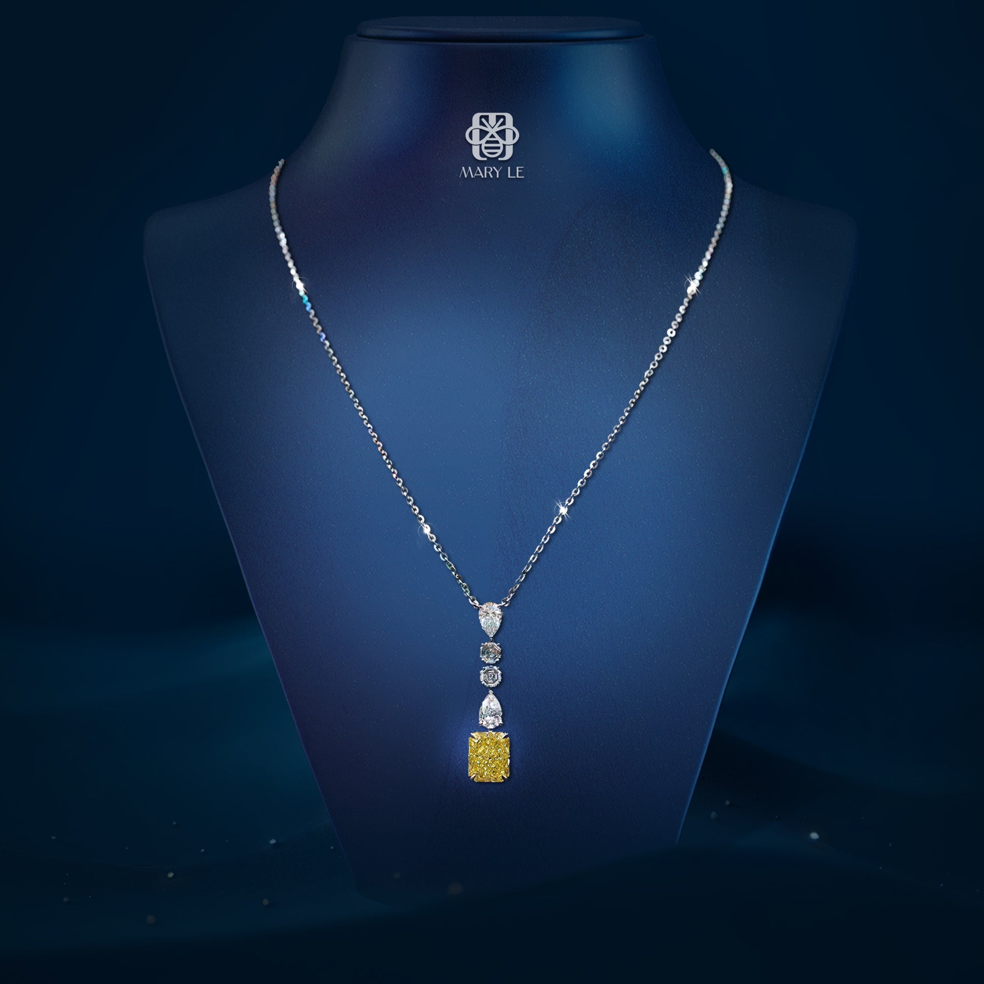 Classic Mary Le Cut-Cornered Rectangular Yellow Diamond Necklace M399